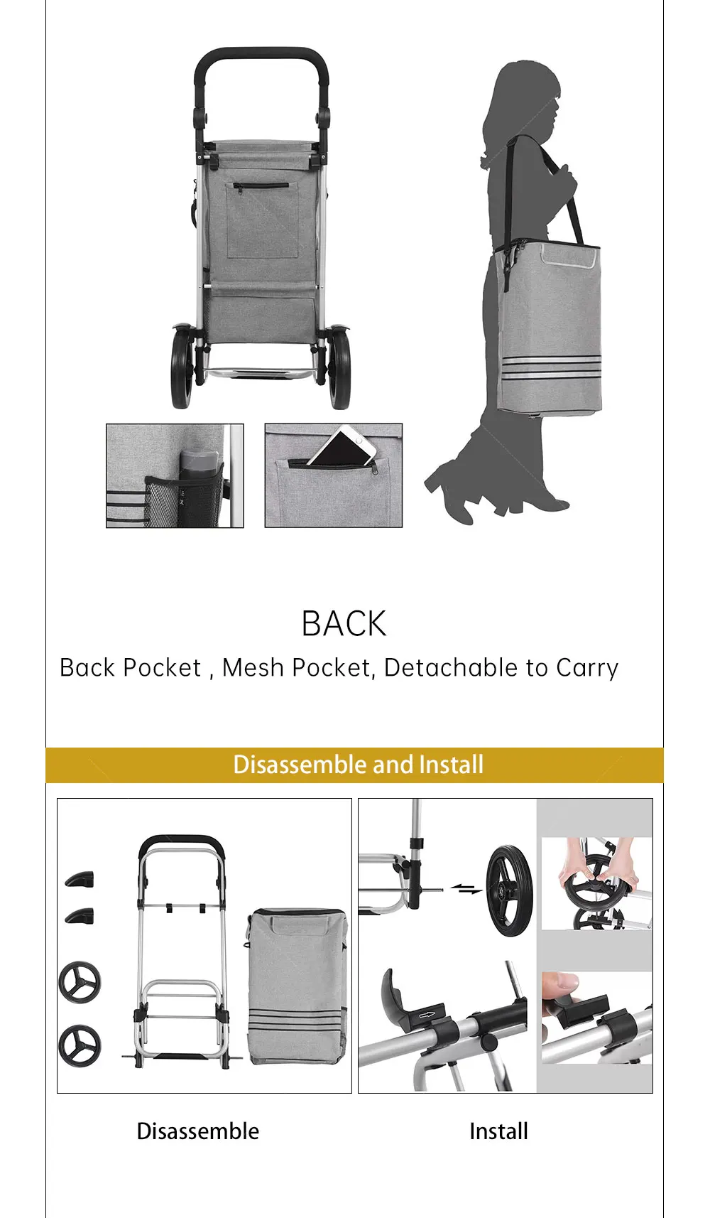 Portable Foldable Market Roller - Insulated Shopping Trolley