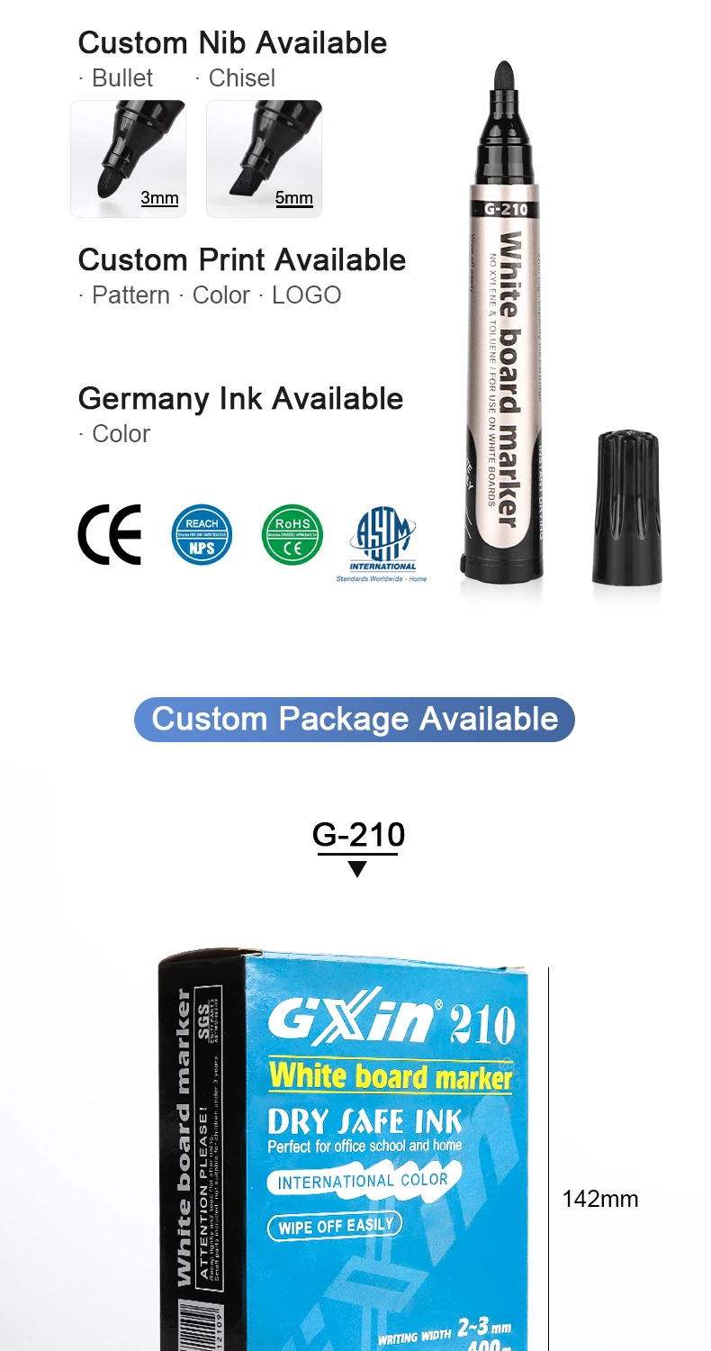 Gxin G-210 Non Toxic White Board Marker Pen Custom Repeated Filling Dry ...