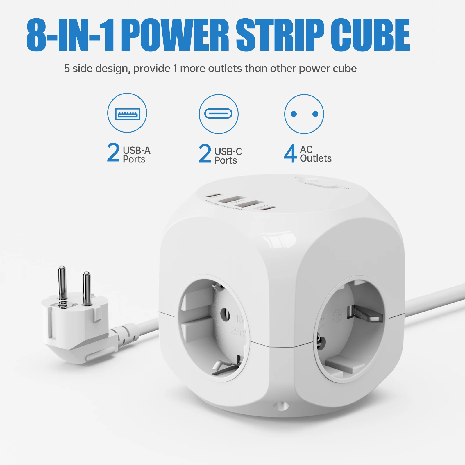 EU Standard Power Strip Portable Power Strip Cube Socket 4 Outlet 4 USB ...