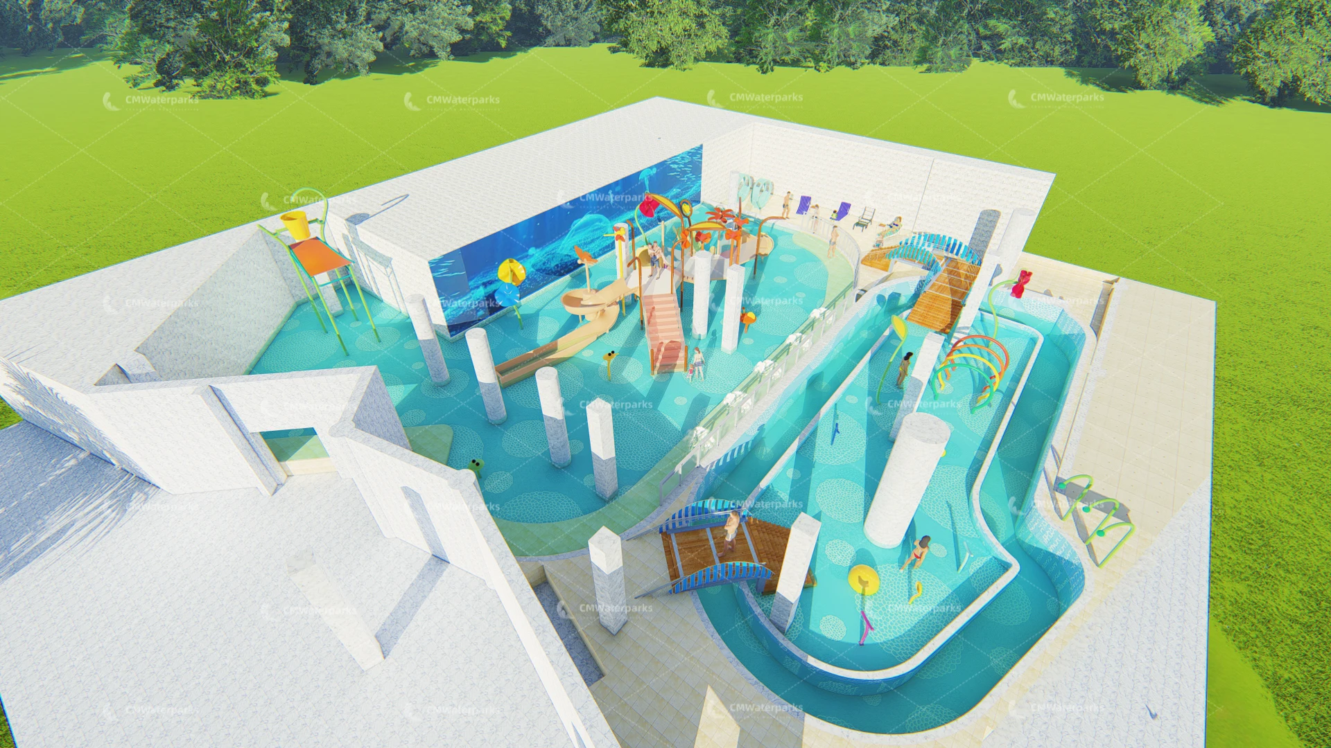 Commercial 3d Drawing Water Park Equipment Outdoor Water Playground ...