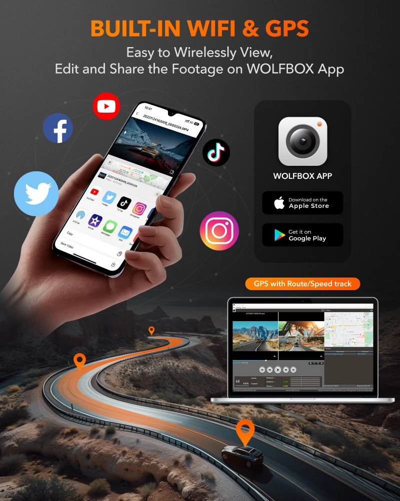 Wolfbox I07 4k 3 Channel Wireless Dash Cam Front & Rear | Wholesale