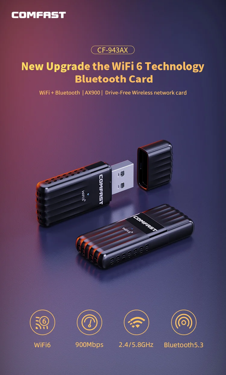 Comfast New Upgrade Ax900 Wifi 6 Adapter Cf-943ax Bt5.3 Wireless Dongle ...