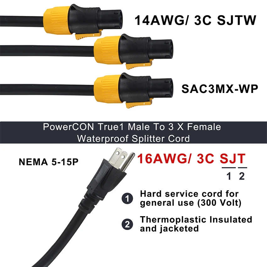 Nema 5-15p To Sac3fx Sac3mx Powercon Cable 16awg Powercon True1 ...