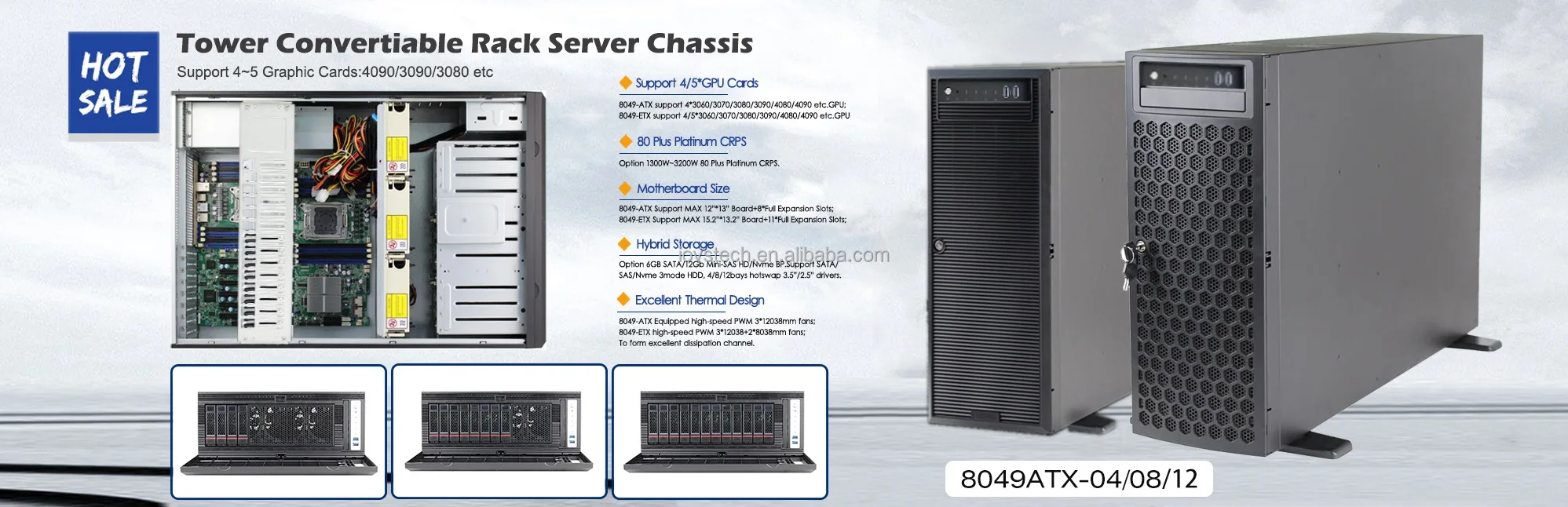 Factory 4U Full Tower E-ATX Server Chassis with 8 Bay HDD Hot-swap ...