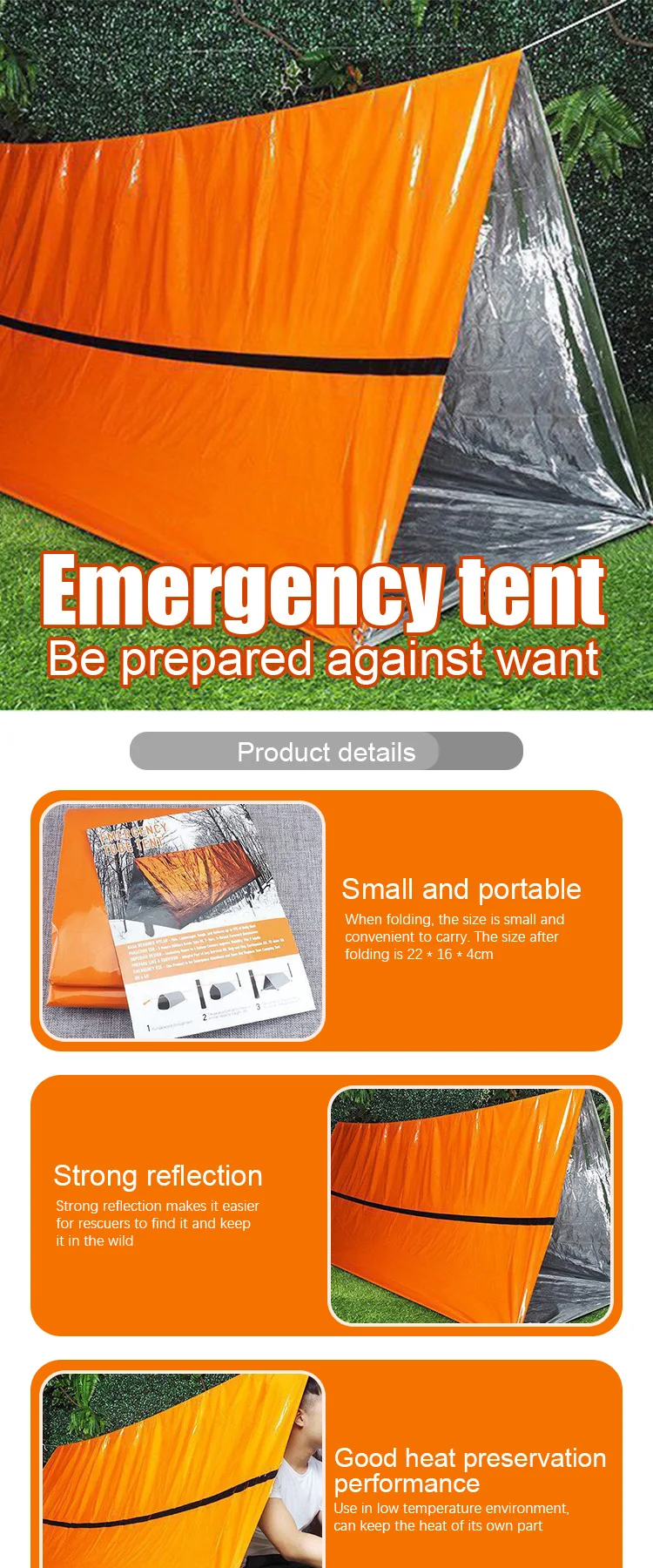 Survival Shelter First Aid Emergency Tent 1-2 Person Outdoor Waterproof ...