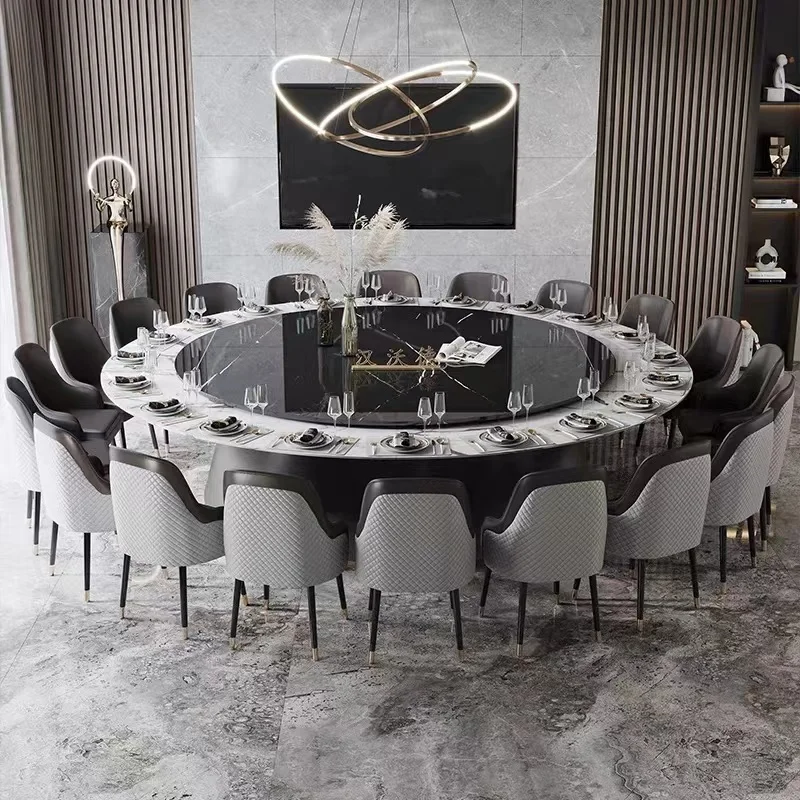Hotel Dining Table Large Round Marble Table Electric Marble 20-person ...