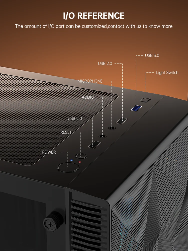 KINPOWER Gaming PC Case - Mid Tower Mesh Panel Tempered Glass