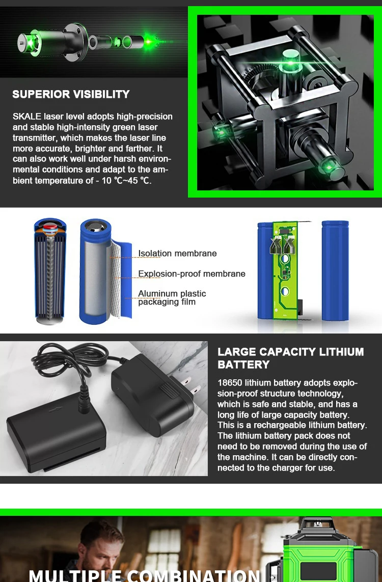 4d Self Leveling 360 Rotary 16 Line Green Laser Level 12 Line Laser ...