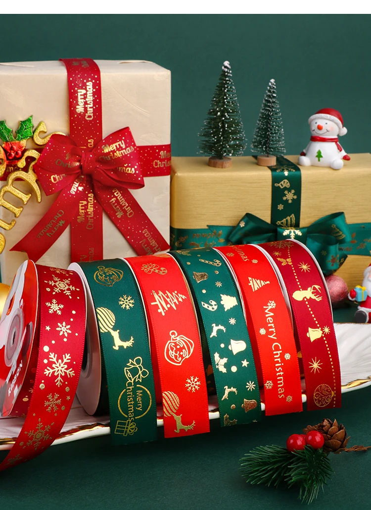 CSFY Green Christmas Ribbon Factory Satin Gift Ribbon Webbing Christmas ...
