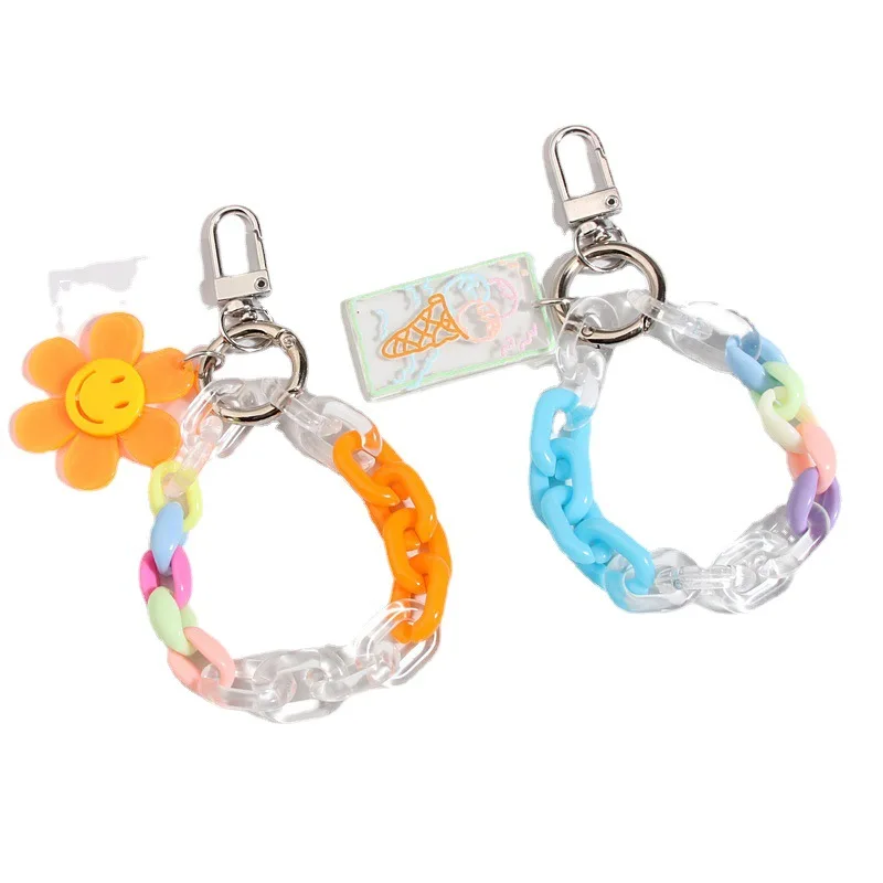 Acrylic Plastic Link Chain Keychain Macaron Color Smile Face Handmade ...