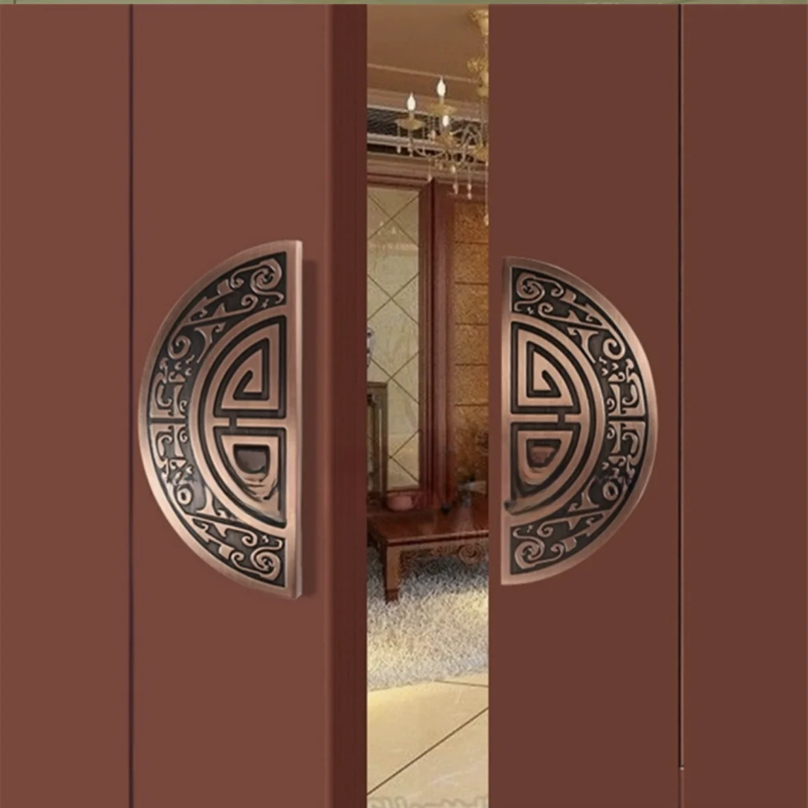 Glass Door Solid Wood Door Handle Aluminum Bronze Hand Carved Door Type ...