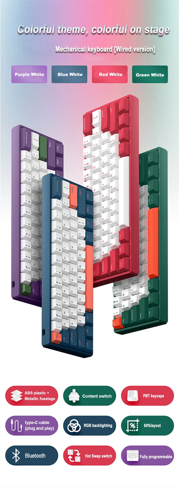 Custom Rk61 Keyboard 60% Pcb Electronic 61 Keys Keyboard With Yellow ...