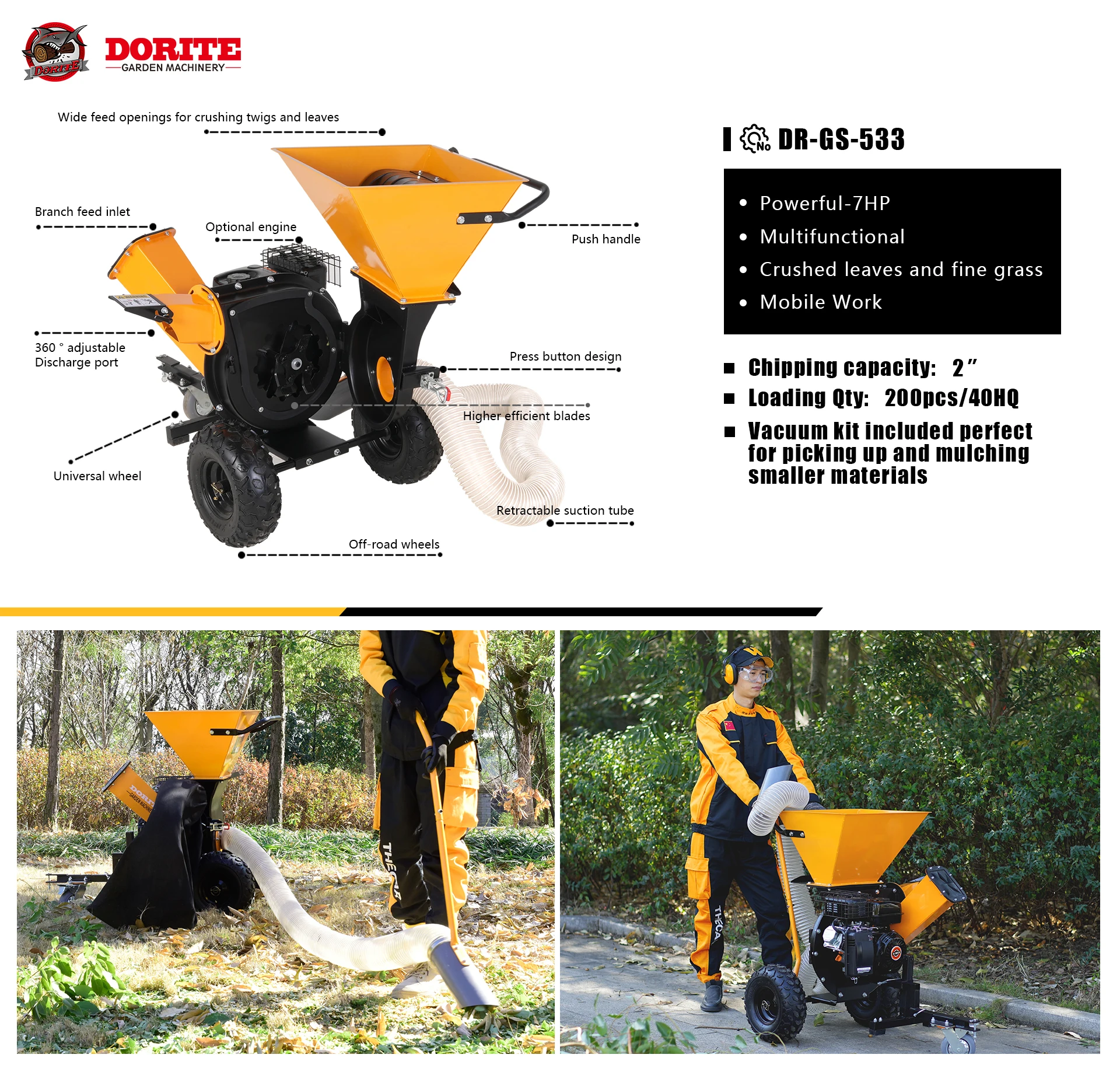 K-maxpower 7hp Gasoline Engine Dr-gs-533 Drum Crush Wood Chipper For ...