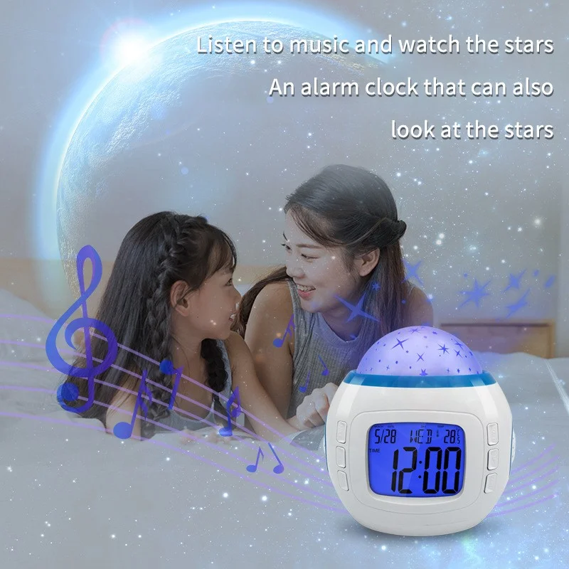Kids Led Galaxy Starry Sky Projector Night Light Star Digital Clock ...