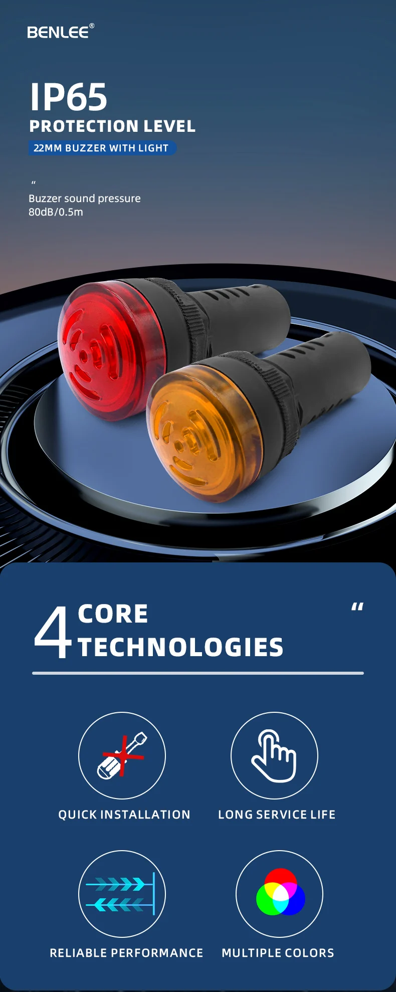 Benlee Ip65 Waterproof 22mm Buzzer Alarm Flashing Led Signal Light Sound Dc Ac 12v 220v ...