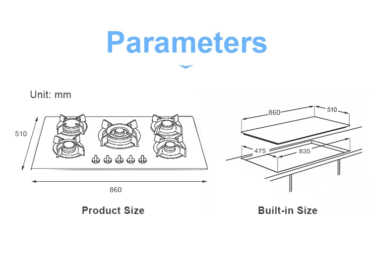 Cooktop 5 Gas Burner With Gas Stove Is Tempered Glass Kitchen Surface ...