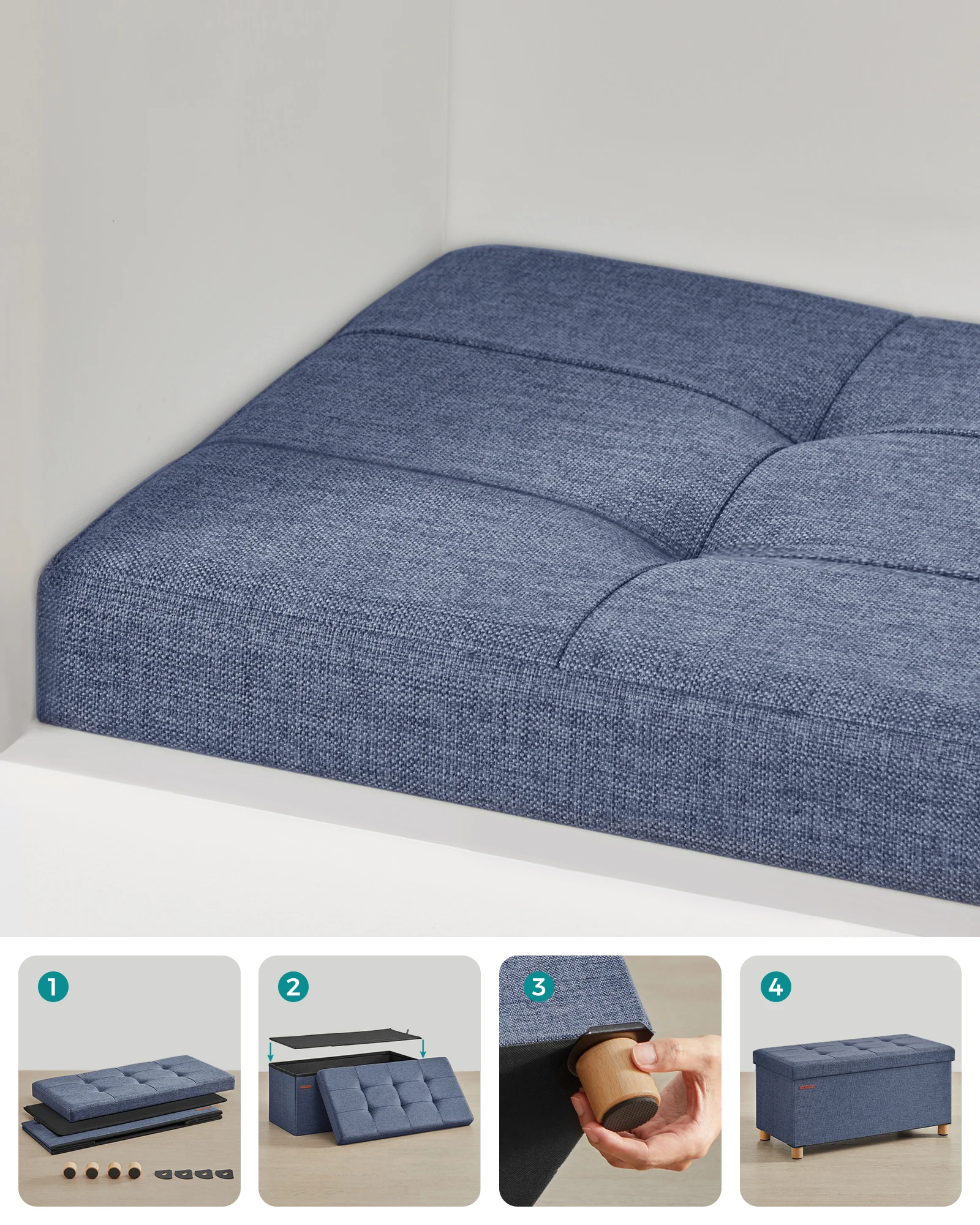 SONGMICS Arge Capacity Foot Rest Stool Portable Ottoman Bench Foldable ...