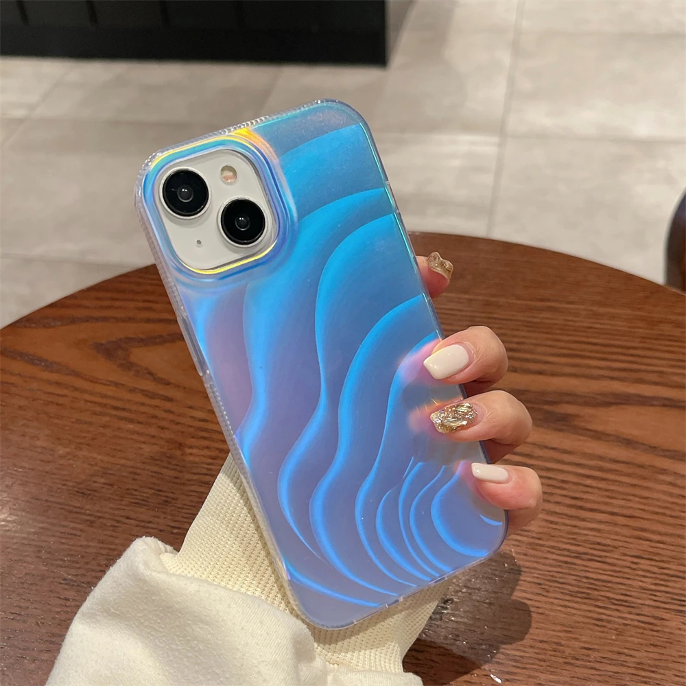 Luxury Glossy Laser Feather Texture Matte Silicone Case for iPhone 15 ...