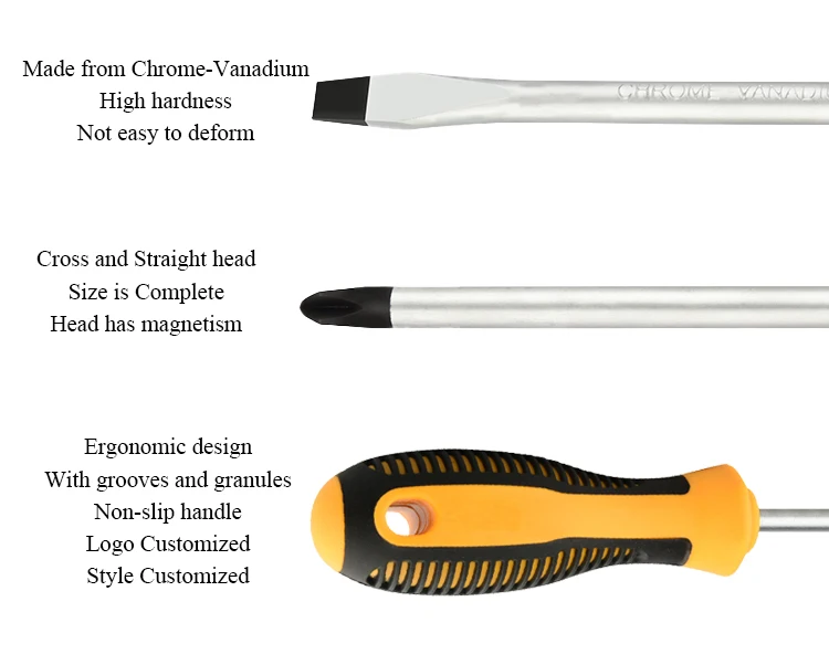 Professional Magnetic Screw Driver Hand Tools Crv Flat/plus Slotted ...