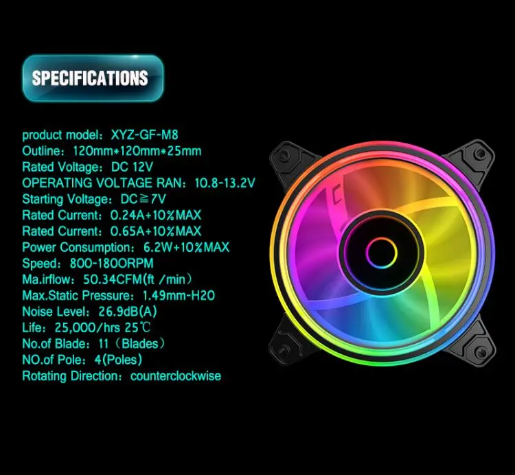 120mm 12v Control RGB ARGB PC Cooling Fan - 30000 Hrs Life