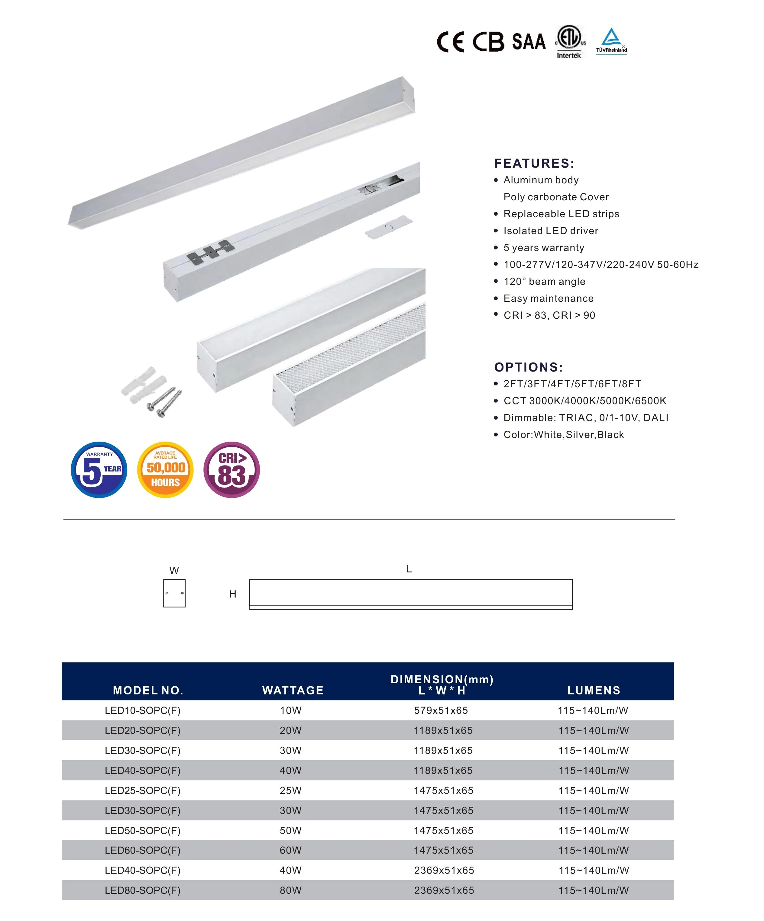 2ft 3ft 4ft 5ft 6ft 8ft Hot Sale High Quality 40w Aluminum Led Linear ...