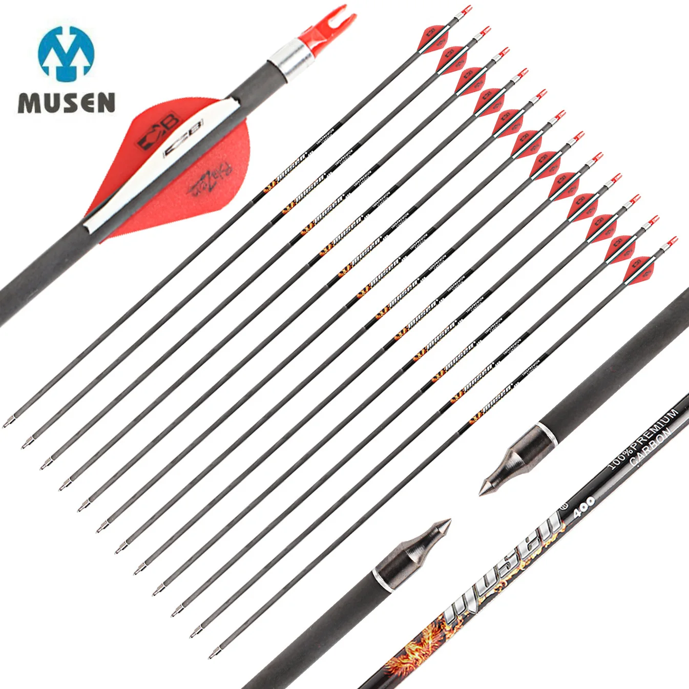 MUSEN Archery PHOENIX ID 6.2mm Carbon Arrows for Compound Bows