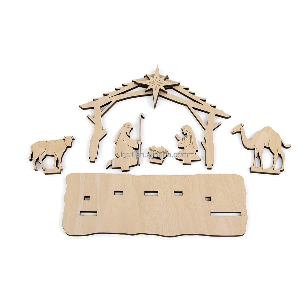 Custom Laser Cut Unfinished Diy Wooden Christmas Nativity Scene Kit For ...