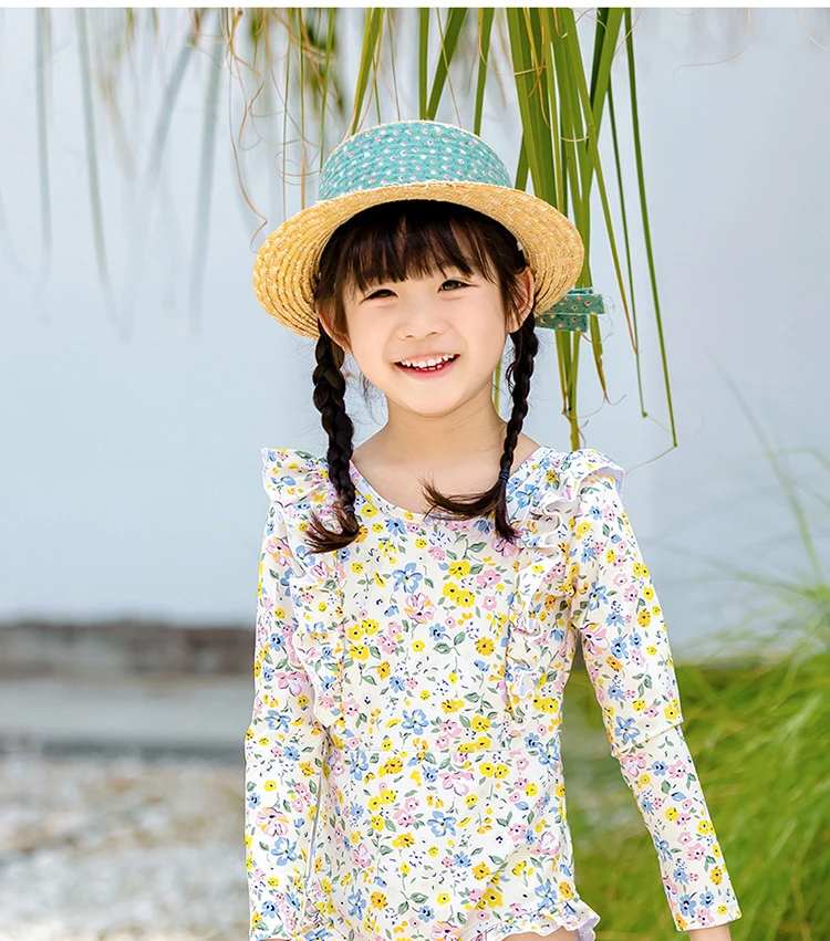 Children Girls Swimsuit Print Baby Girl Bathing Suit Long Sleeve Kids ...