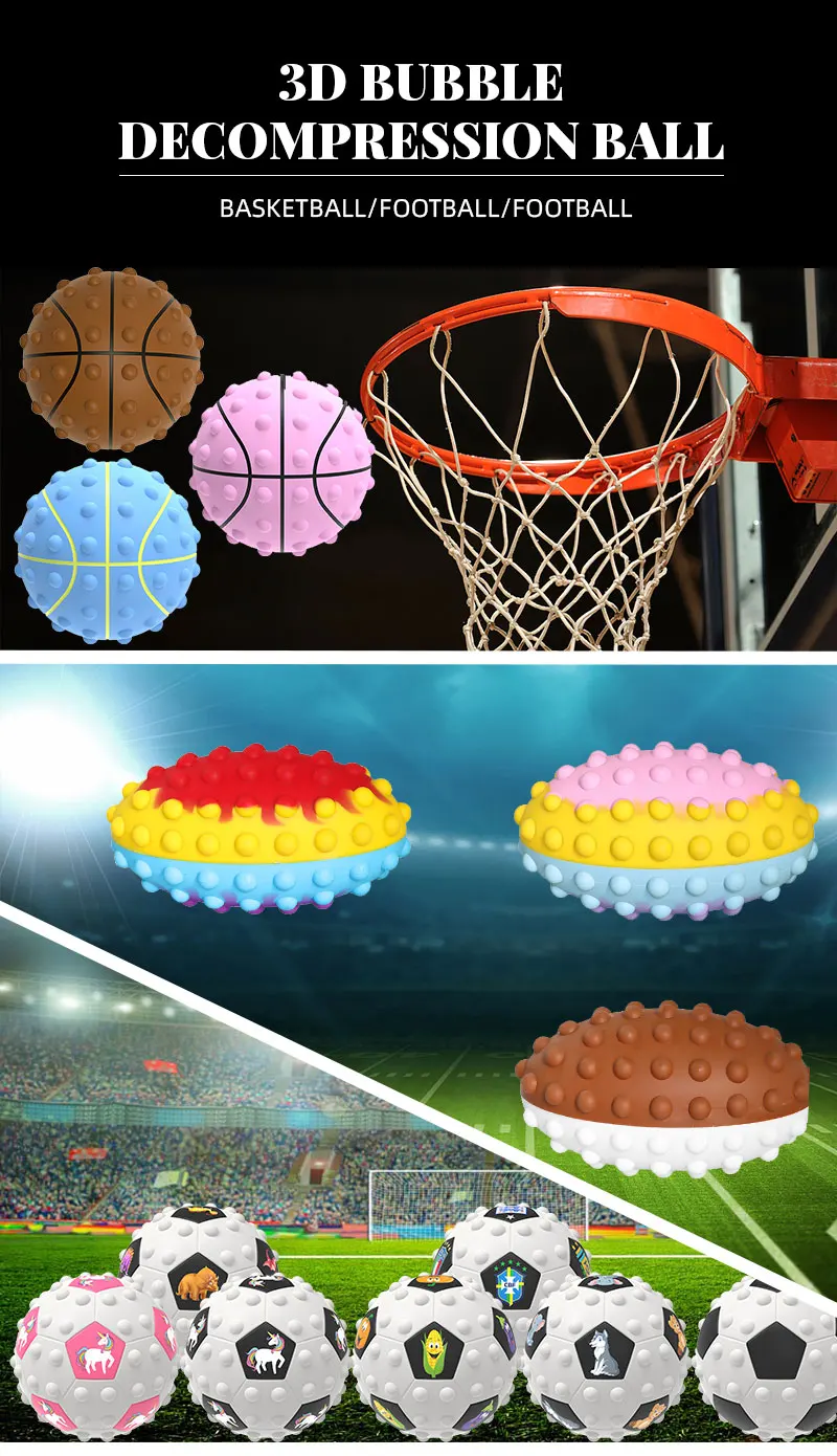 3d Rainbow Educational Fidget Toy Stress Ball Popping It Football ...