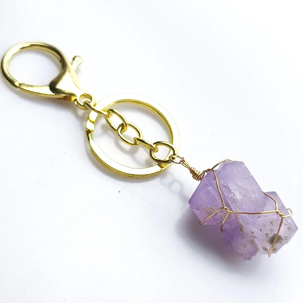 Wholesale Gold Crystal Key Chain Handmade Natural Raw Stone Healing ...