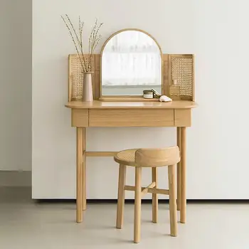 Dreamhause Nordic Solid Wood Rattan Dresser Desk Designer Japanese Log ...