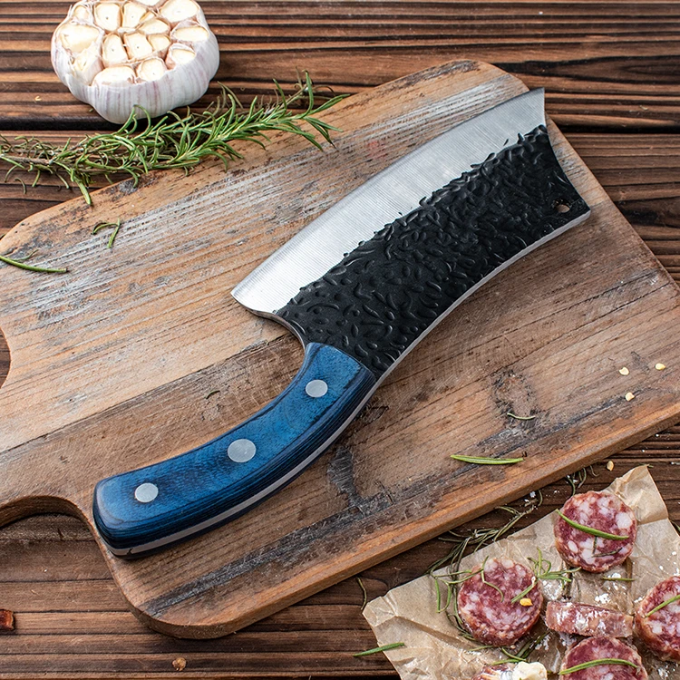 Stainless Steel Hammer Finished Blade Full Tang Pakka Wood Kitchen ...