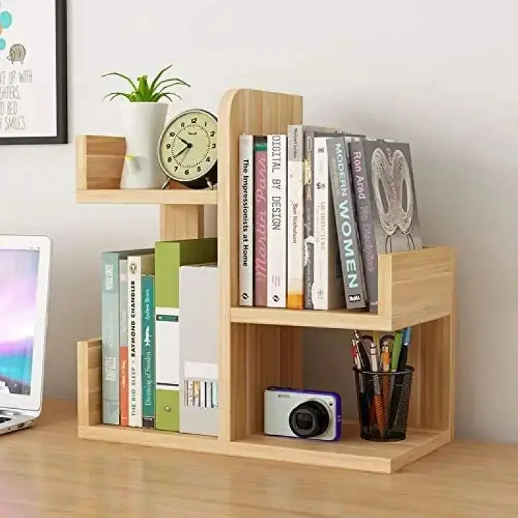 Wooden Desktop Shelf Small Bookshelf Bookcase Accessories Display Stand ...