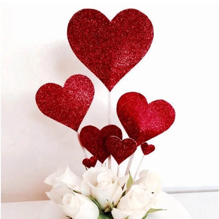 Partysu red heart cake topper valentines day frosting cake toppers ...