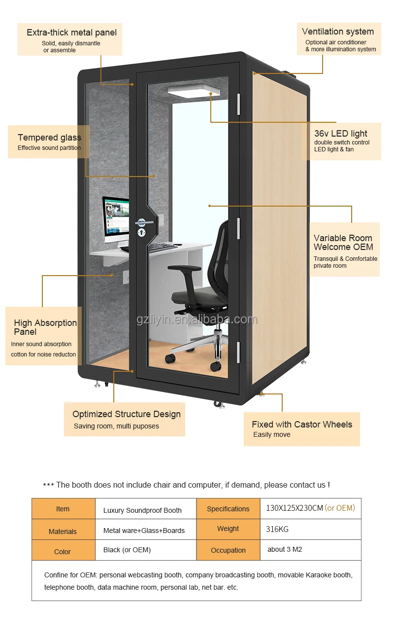 Leeyin Soundproof Acoustic Booths - Ideal for Office Meetings