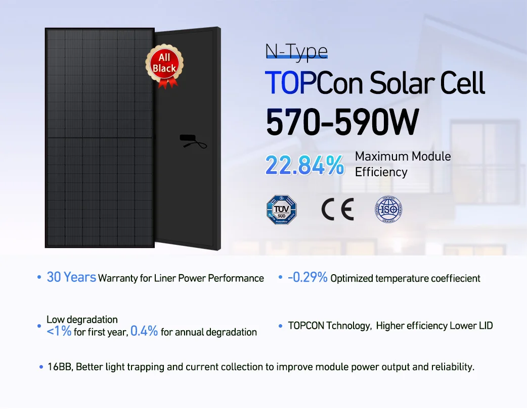 N Type Solar Mono Pv Module All Black 570w 580w 590w Solar Panels For ...