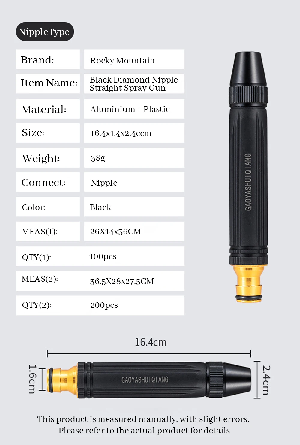 Water Jet High Pressure Water Spray Gun Nozzle Black Diamond Long ...