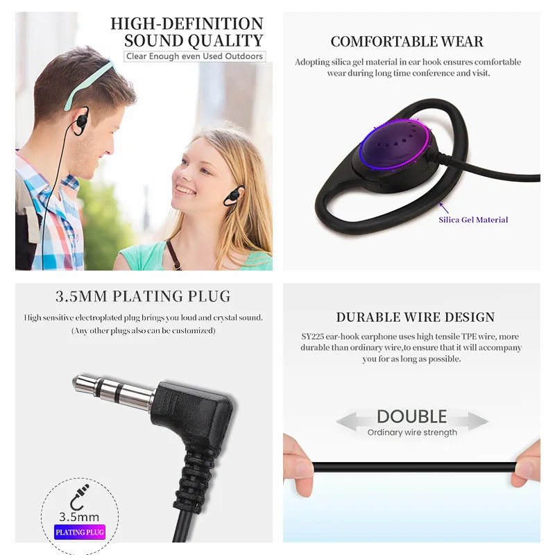 D-type Ear Loop Unilateral Teaching Language Earphones Wired Conference ...
