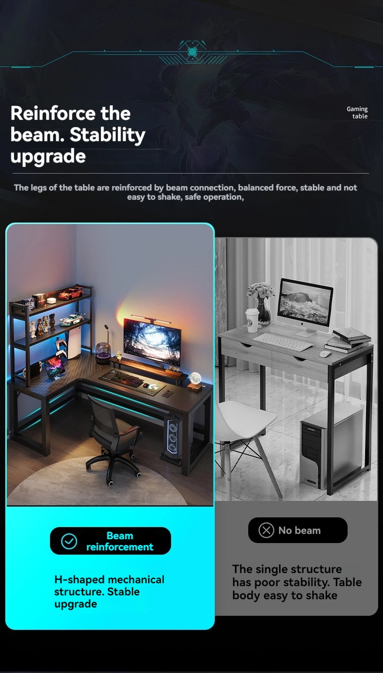 2024 YOUTAI L-Shape Gaming Table with Carbon Fiber MDF Shelf