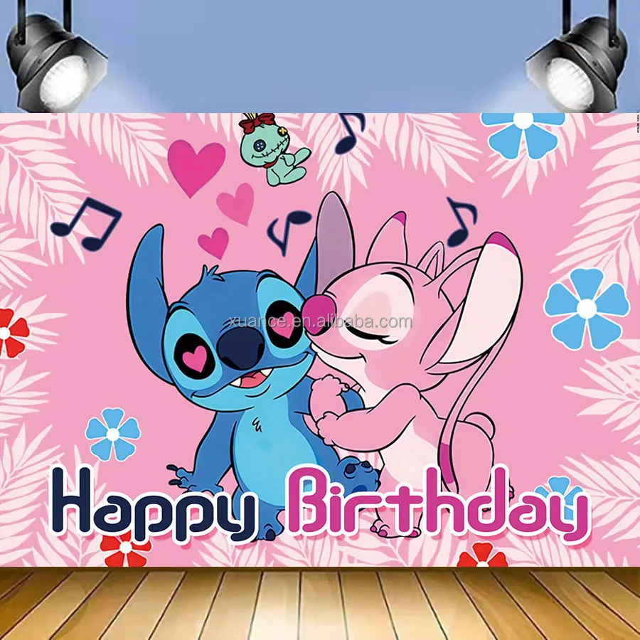 Cartoon Lilo Stitch Happy Birthday Theme Photography Backdrops Children ...