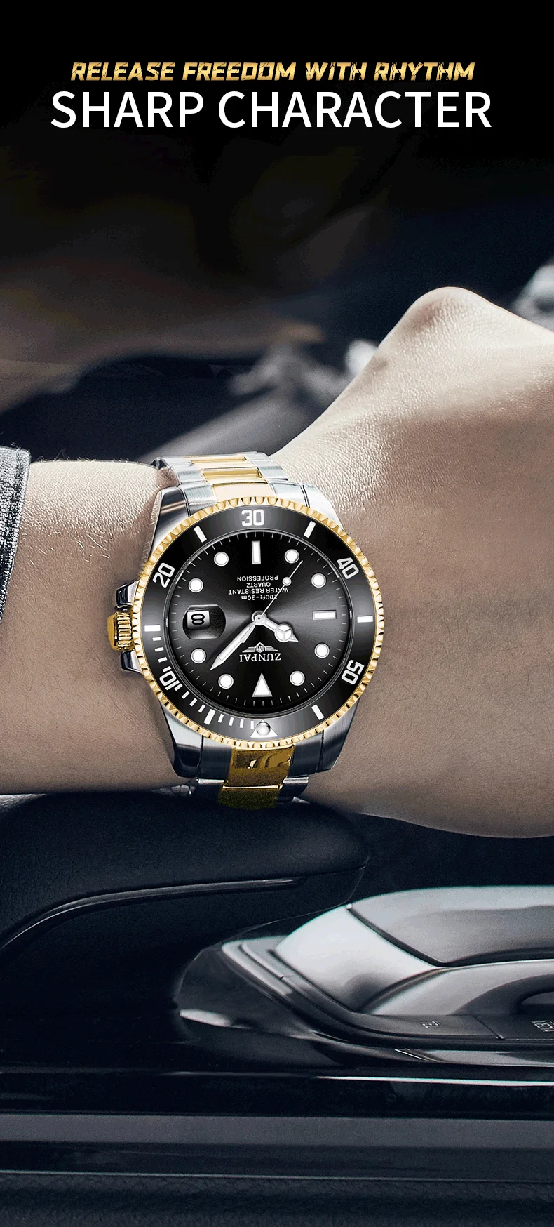 ZUNPAI Men's Waterproof Sports Watch - Stainless Steel Analog Diving ...