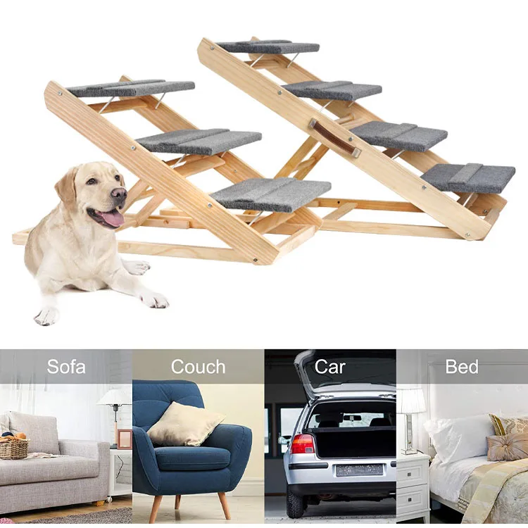 Indoor Pet Ramp - Wooden Folding Stairs for Small Dogs