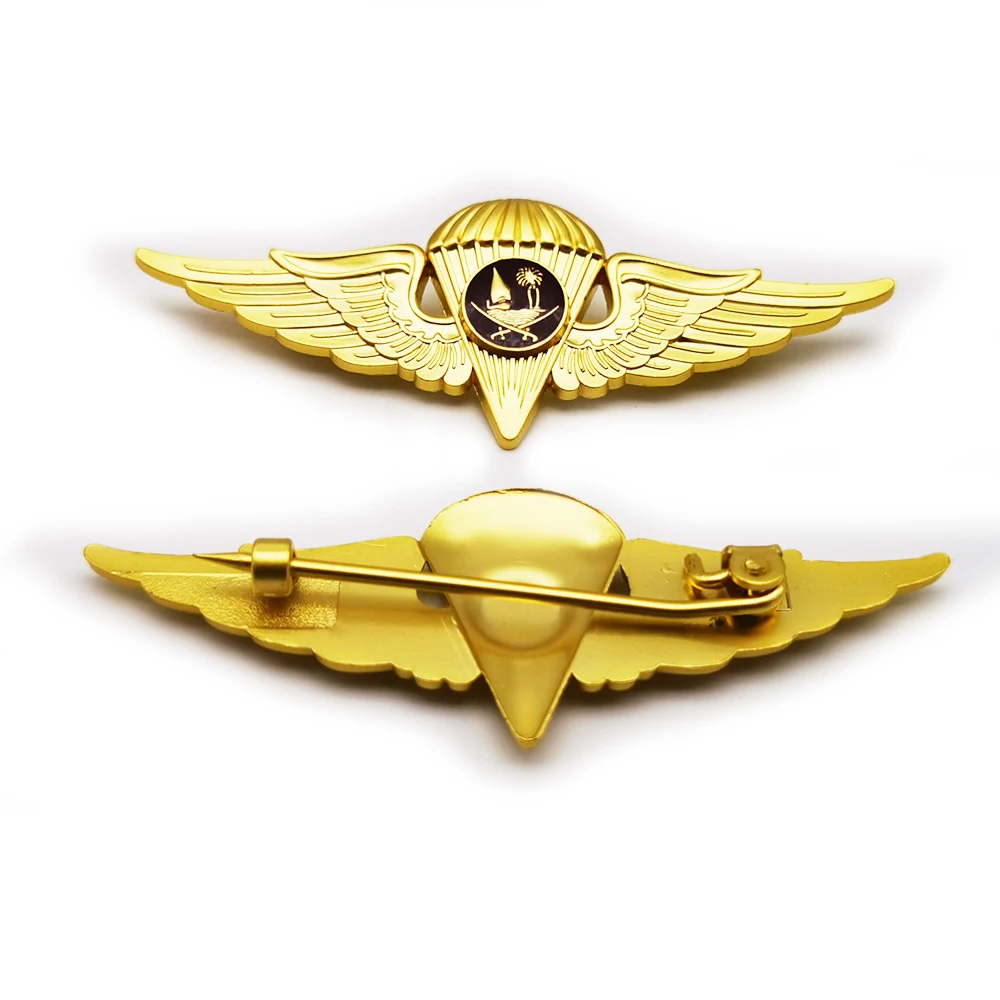 Qatar National Emblem Logo 3D Wing Lapel Pins Double wings Shine Gold ...