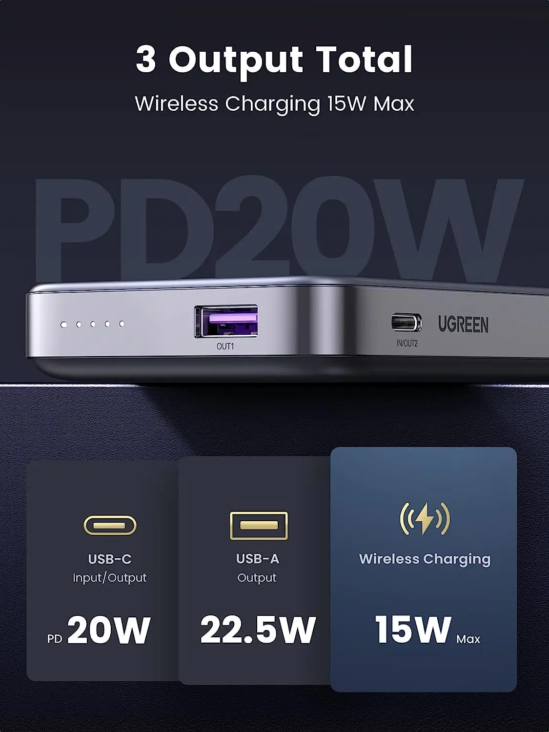 UGREEN Magnetic Battery - 10000mah Power Bank with Foldable Kickstand