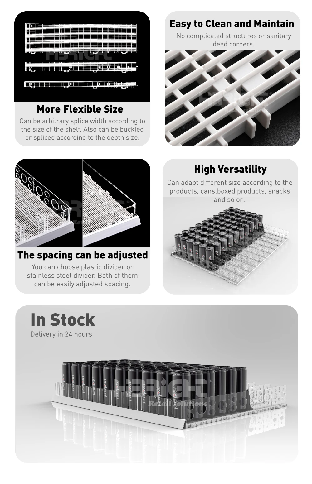 High Versatility Plastic Grocery Store Shelves Freezer Shelves Pusher ...