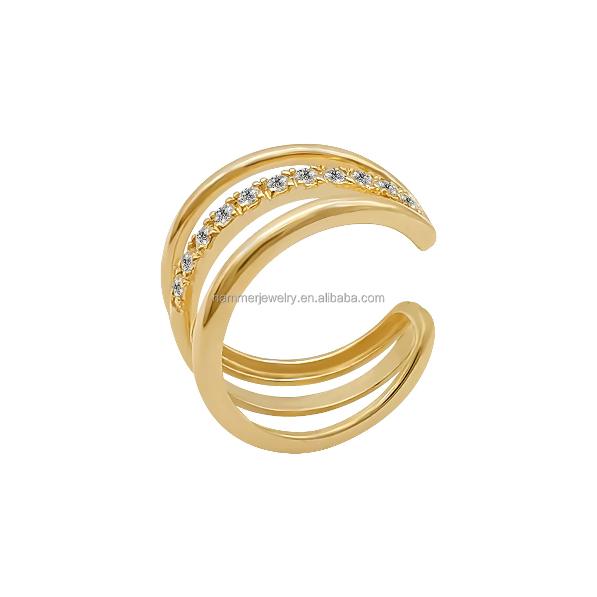 Au585 Real Gold Trendy Double Layered Ear Cuff 14k Solid Gold With Zircon Clip On Earring Ear ...