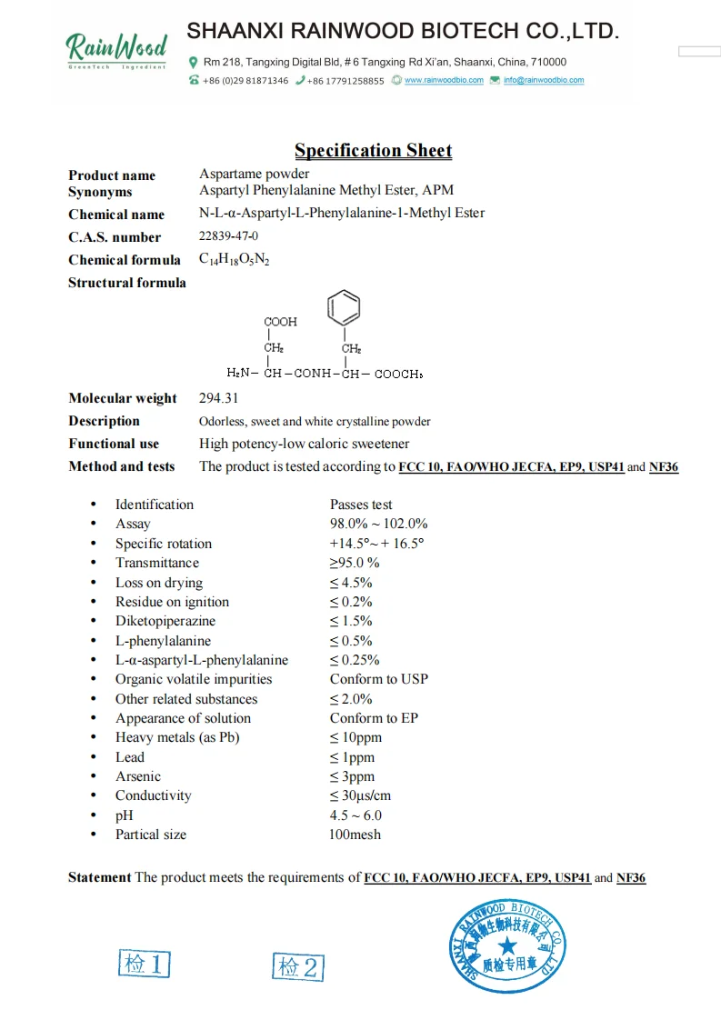 Supply Sugar Aspartame With E951 Food Grade Aspartame Powder With In ...
