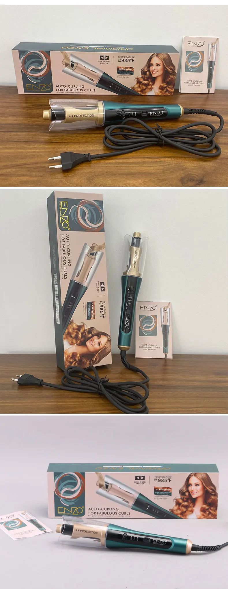 Enzo 2023 Hair Crimper Auto Rotating Ceramic Hair Curler Ptc Fast ...