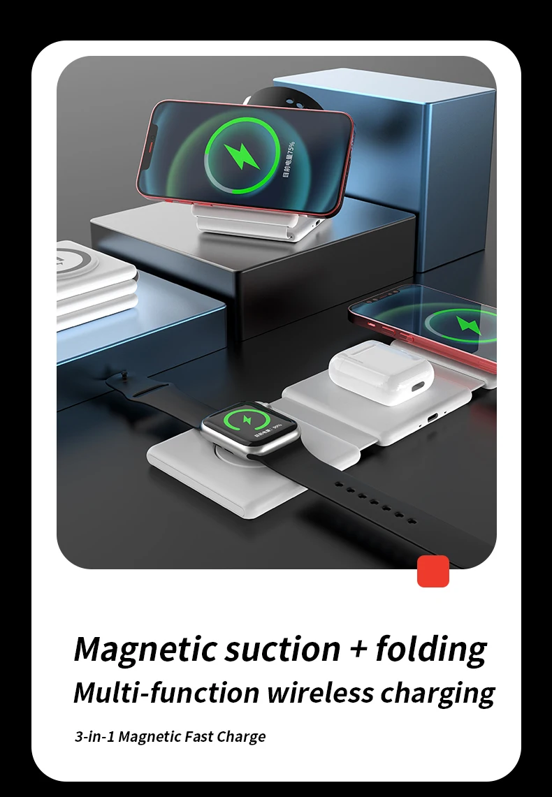 Foldable Smart 3 In 1 15w Magnet Qi Wireless Charger Holder Magnetic ...