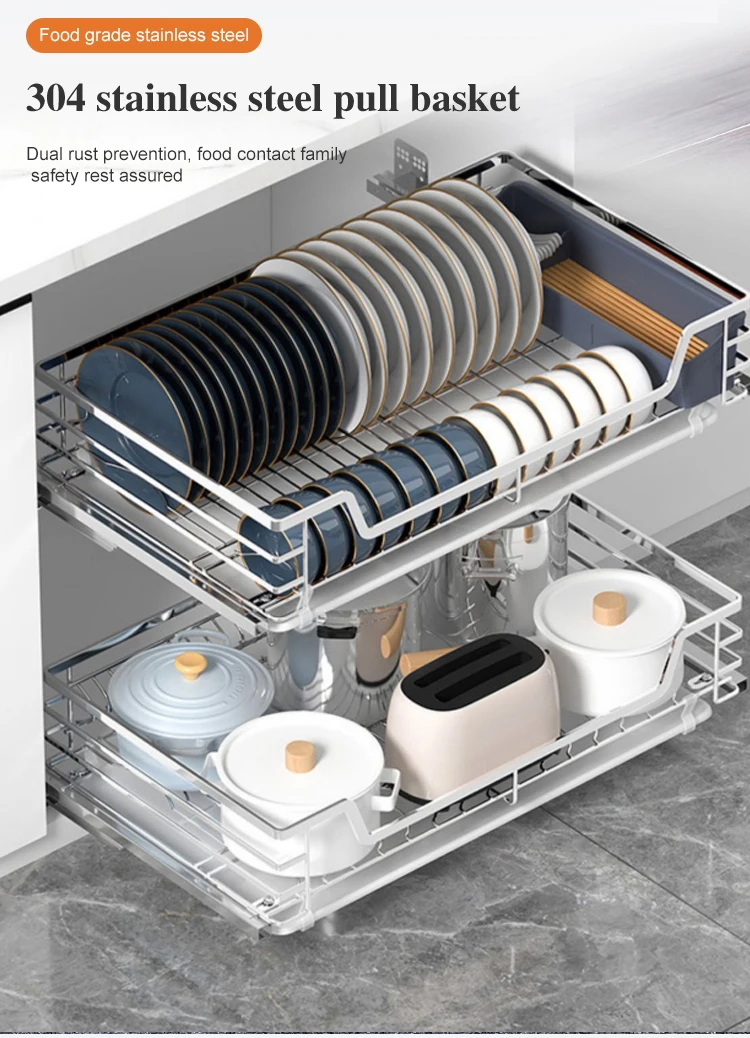 High Quality Kitchen Cabinet Drawer Organizer Stainless Steel Pull Out Sliding Kitchen Basket ...